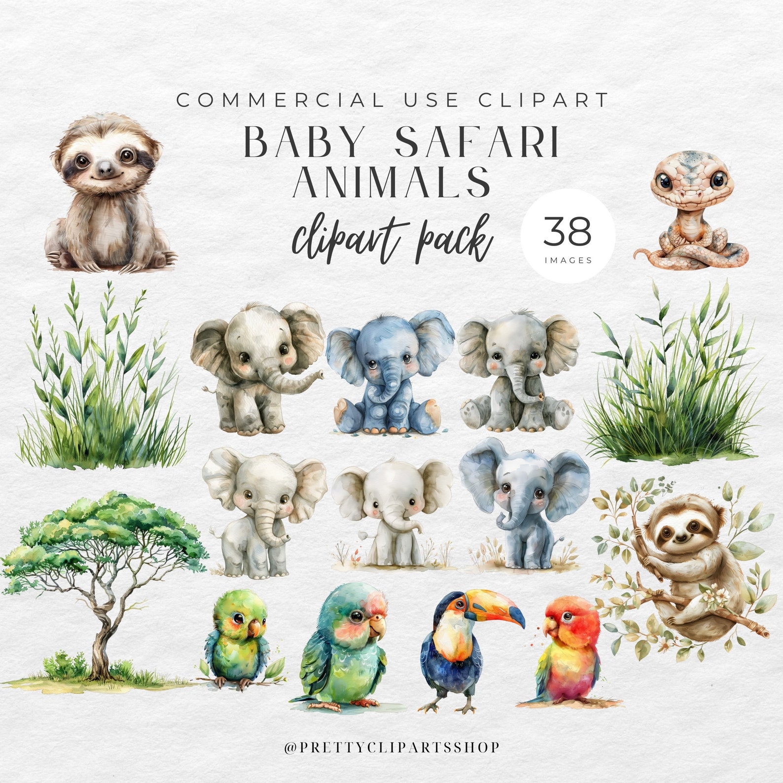 Baby Safari Animal Watercolor Cliparts, Nursery Clipart, Wild One Baby ...
