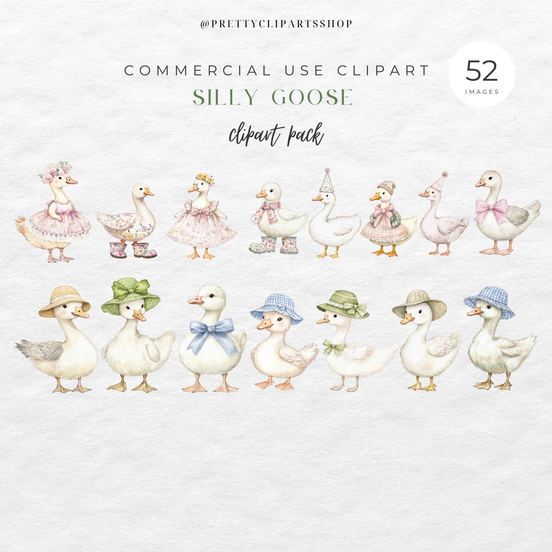 Silly Goose Watercolor Clipart: Spring, Cottagecore (52 Pngs) - Etsy