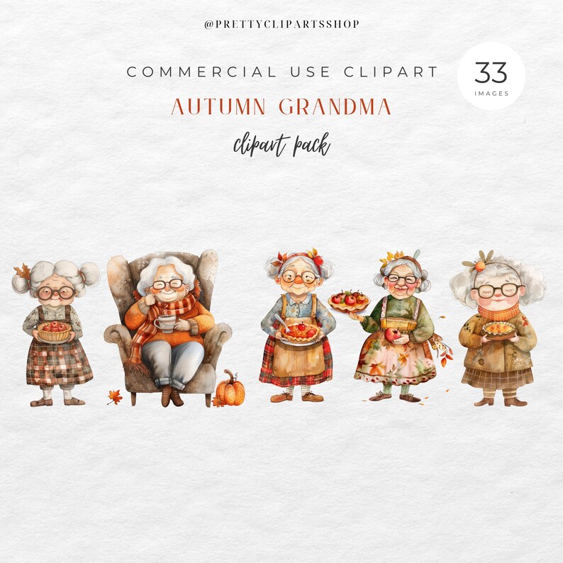 Autumn Granny Clipart: 33 Watercolor Old Ladies PNG (commercial Use) - Etsy