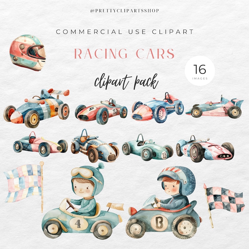 Race Car Watercolor Clipart, Nursery Decor, Baby Shower Cliparts ...