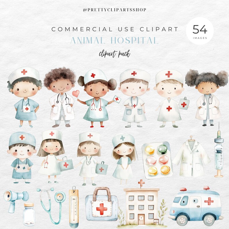 Animals Hospital Clipart: Nurse, Doctor PNG Graphics (digital Download ...