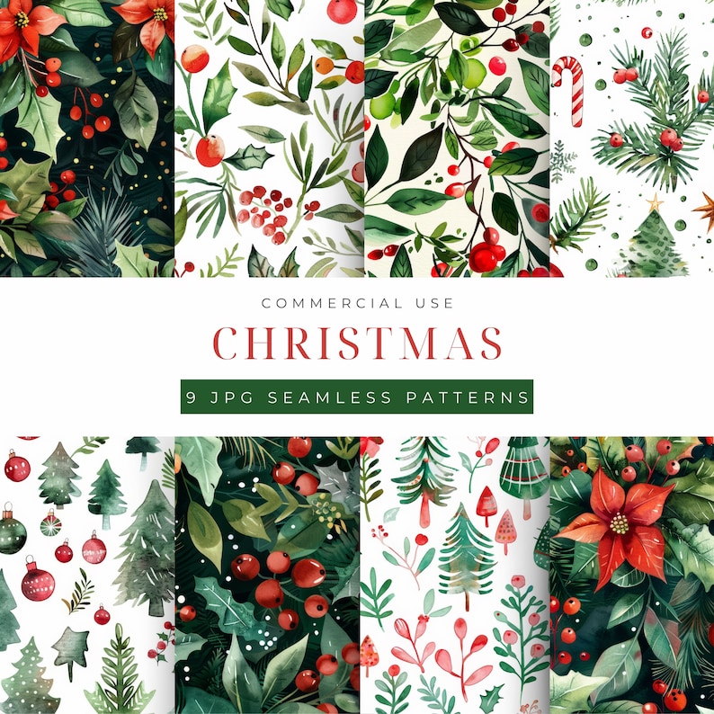 9 Christmas Floral Seamless Pattern Printable Scrapbook Paper for ...