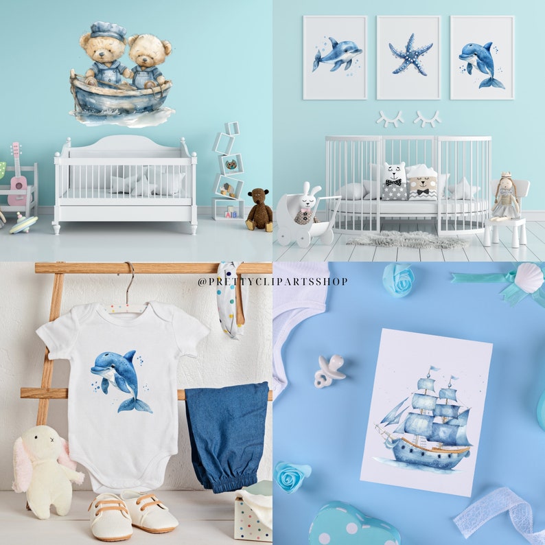 Baby Boy Nautical Clipart Set, Teddy Bear Nursery Clipart, Baby Sailor ...