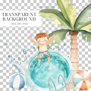 Pool Party Clipart Summer Fun Cute Kids Cocktails Ice-cream Floaties ...