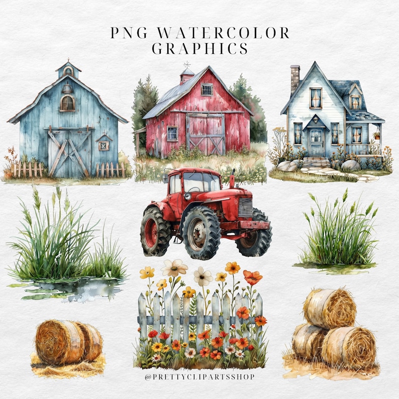Watercolor Farm Animals, Barnyard Clipart, PNG Clipart, Commercial Use ...