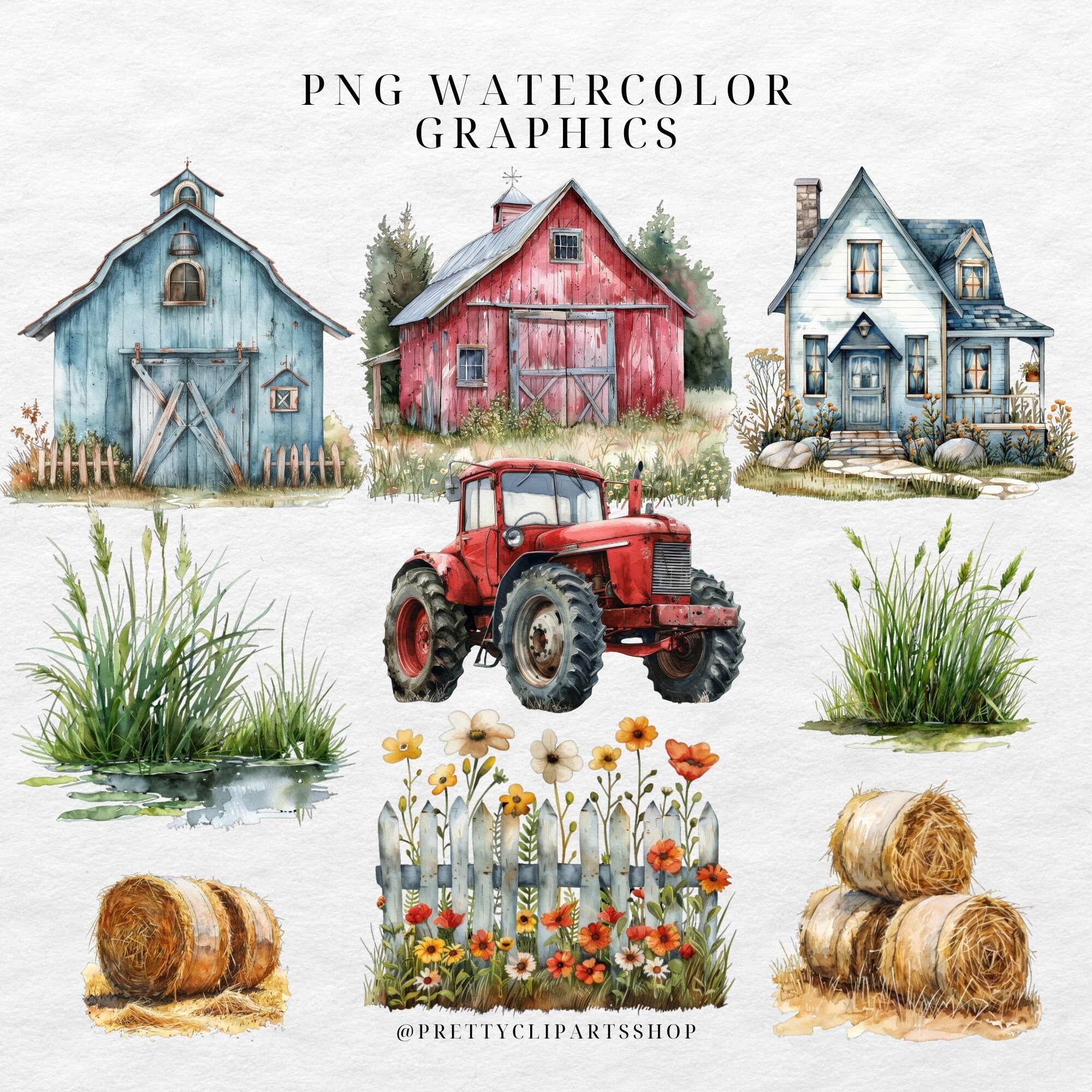 Watercolor Farm Animals, Barnyard Clipart, PNG Clipart, Commercial Use ...
