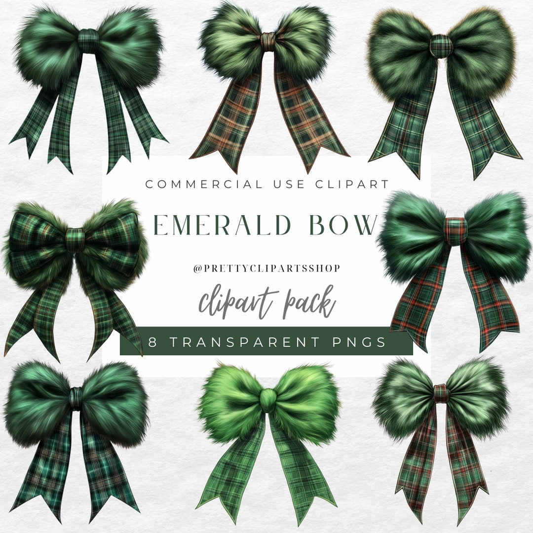 Emerald Green Christmas Bow Clipart: Retro Holiday PNG (commercial Use ...