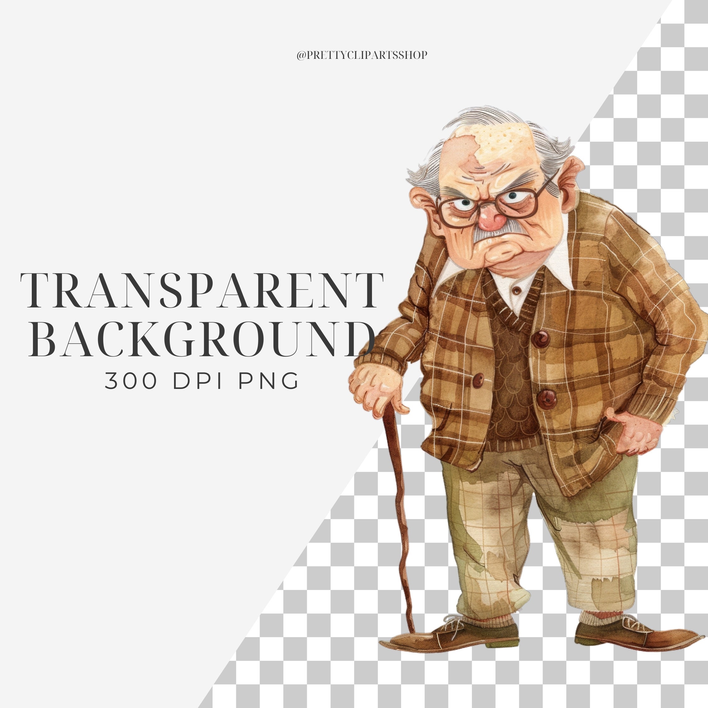 Grumpy Grandpa Watercolor Clipart Grumpy Old Man Angry Man Grandfather ...