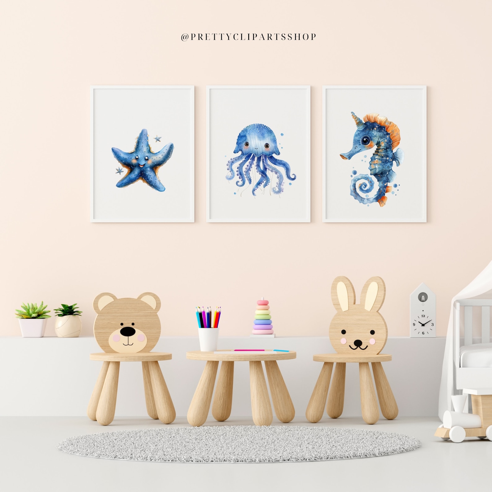 Baby Sea Animals Nursery PNG Cliparts, Watercolor Clipart, Commercial ...