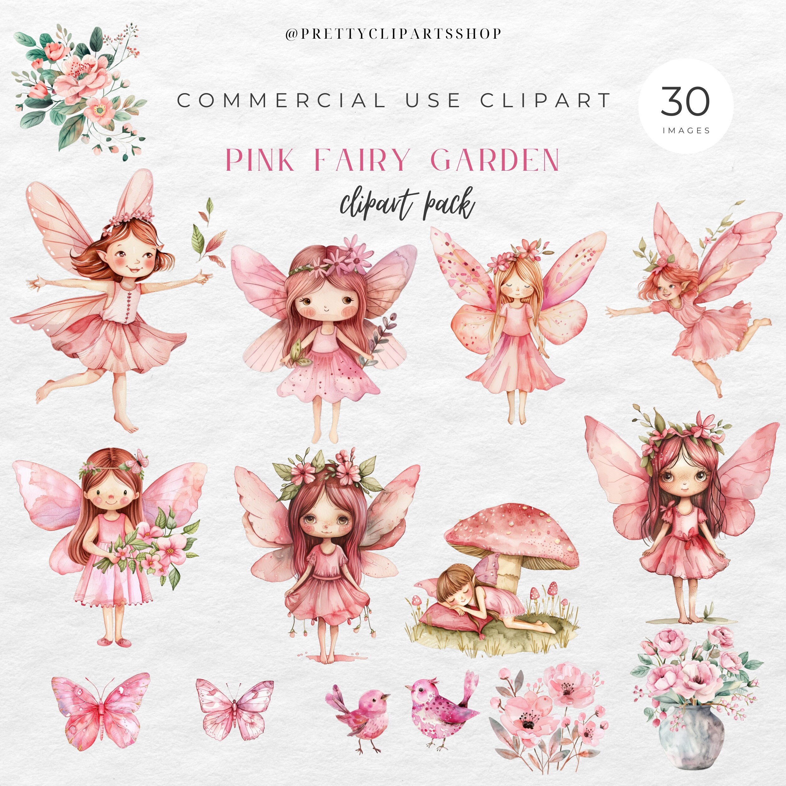Watercolor Fairy Clipart, Pink Fairy PNG, Fairy Garden, Mushroom ...