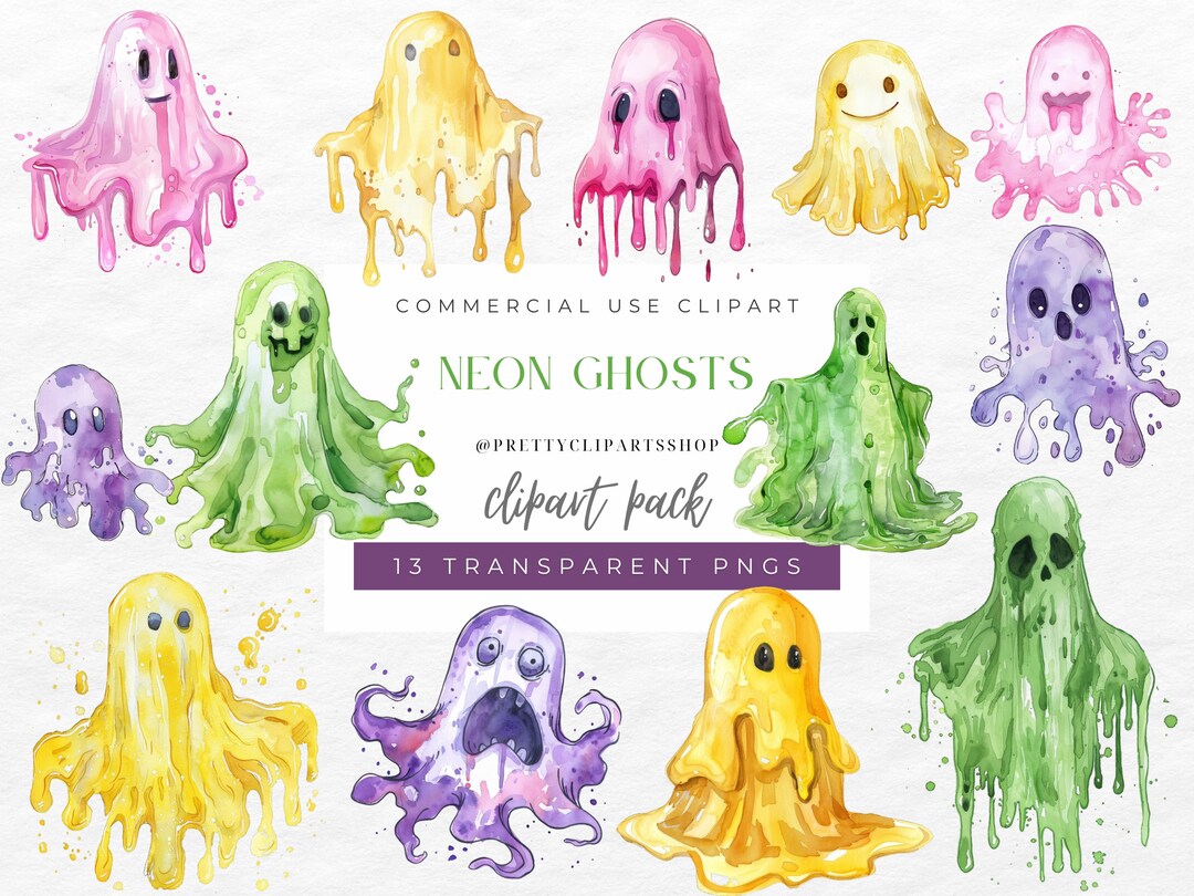 Cute Neon Ghost Watercolor PNG Clipart, Neon Halloween PNG Clipart ...