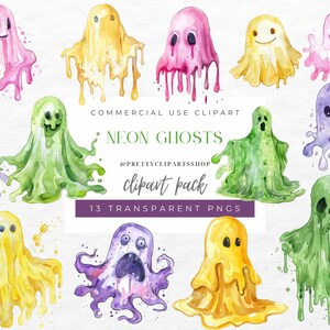 Cute Neon Ghost Watercolor PNG Clipart, Neon Halloween PNG Clipart ...