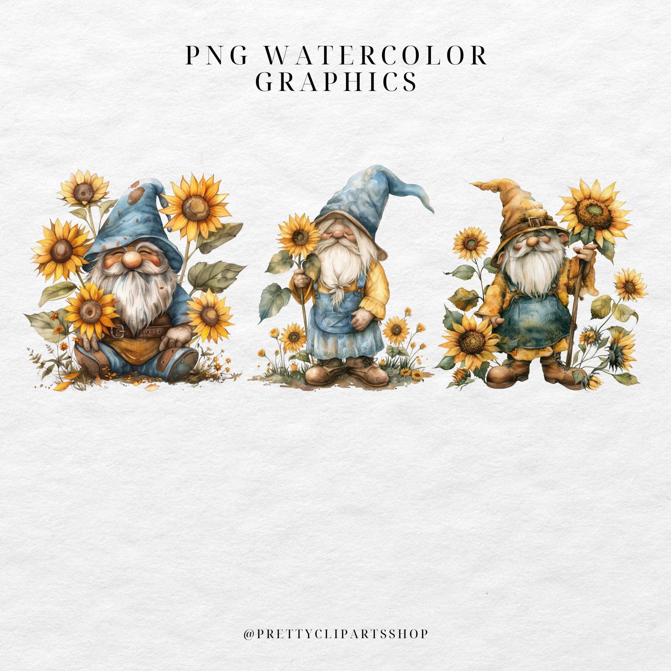 Sunflower Gnome Clipart, Garden Gnome, Watercolor Clipart, Commercial ...