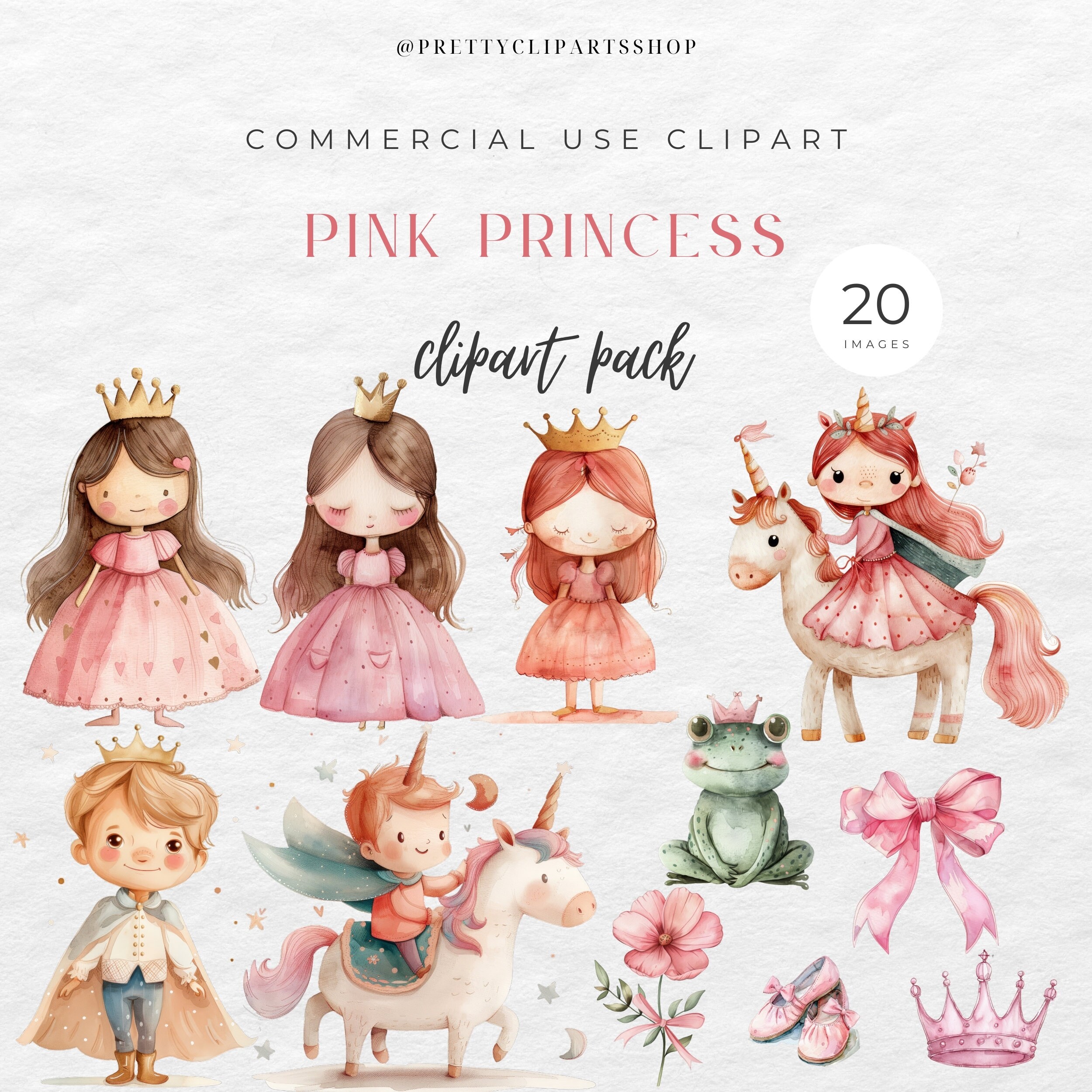 Watercolor Pink Princess Clipart, Little Princess Clipart, Fairytale ...