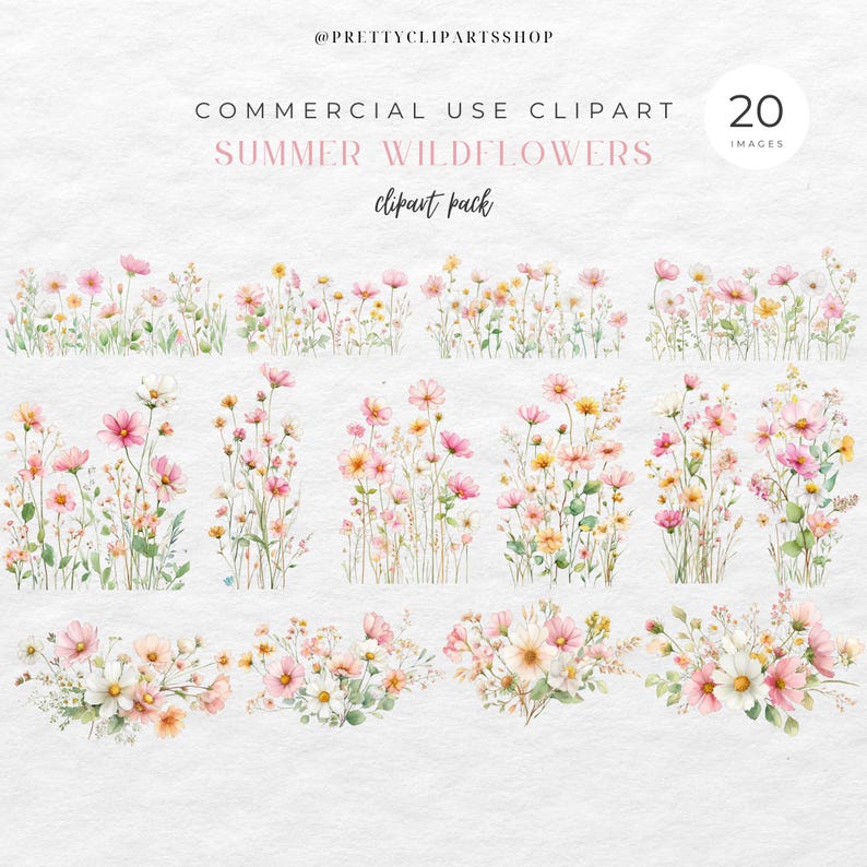 Watercolor Wildflowers PNG Clipart: Summer Floral Wreath (digital ...
