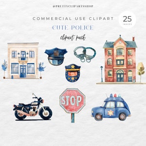 Watercolor Police Clipart, Police Station, Cute Animals Baby Shower ...