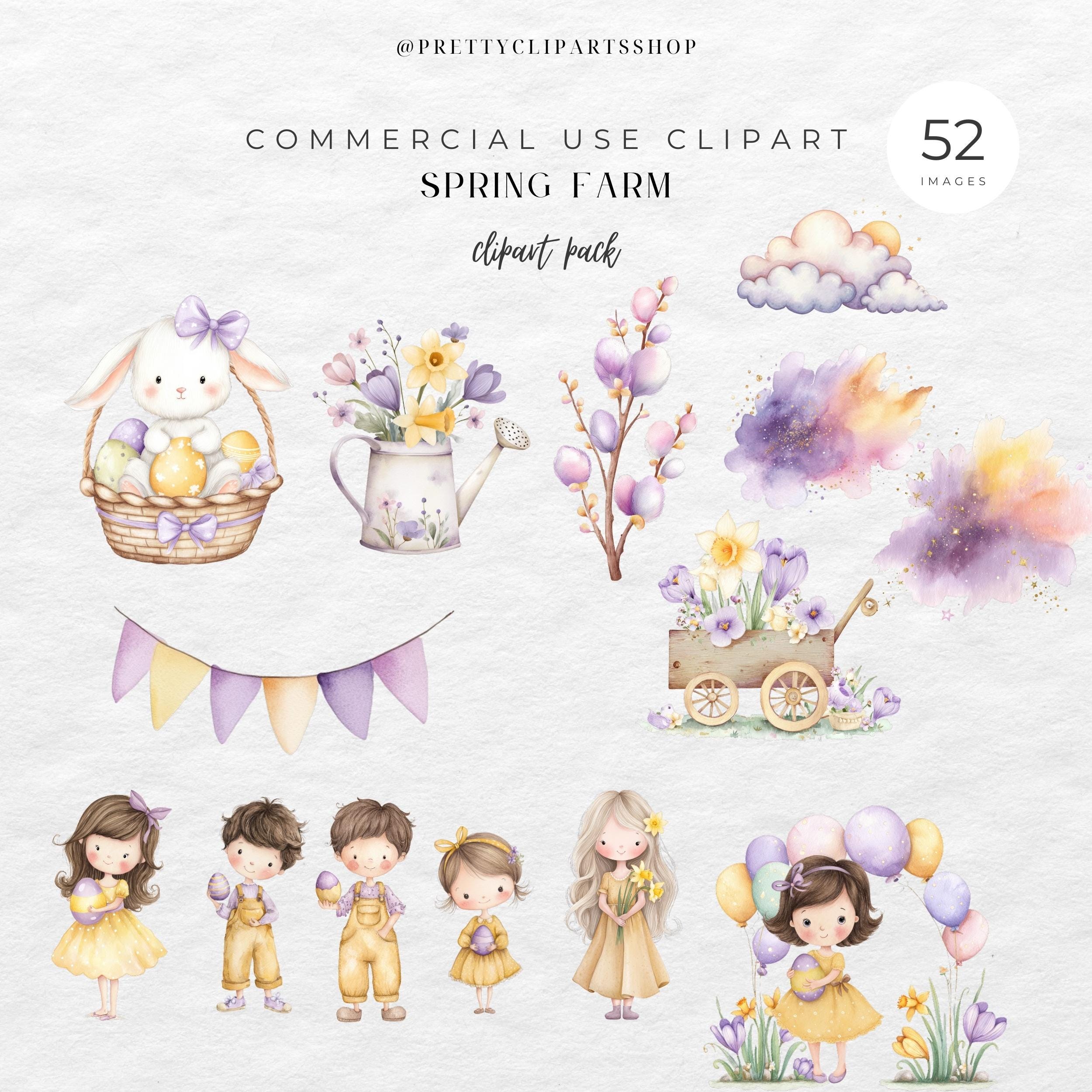 Spring Farm Animals Easter PNG Watercolor Clipart Bundle Set Digital ...