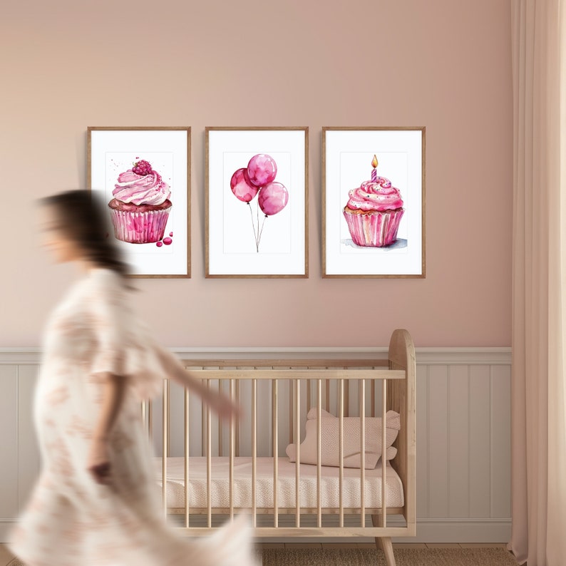 Pink Birthday Clipart Set, Watercolor Cake & Balloons, Instant Download ...