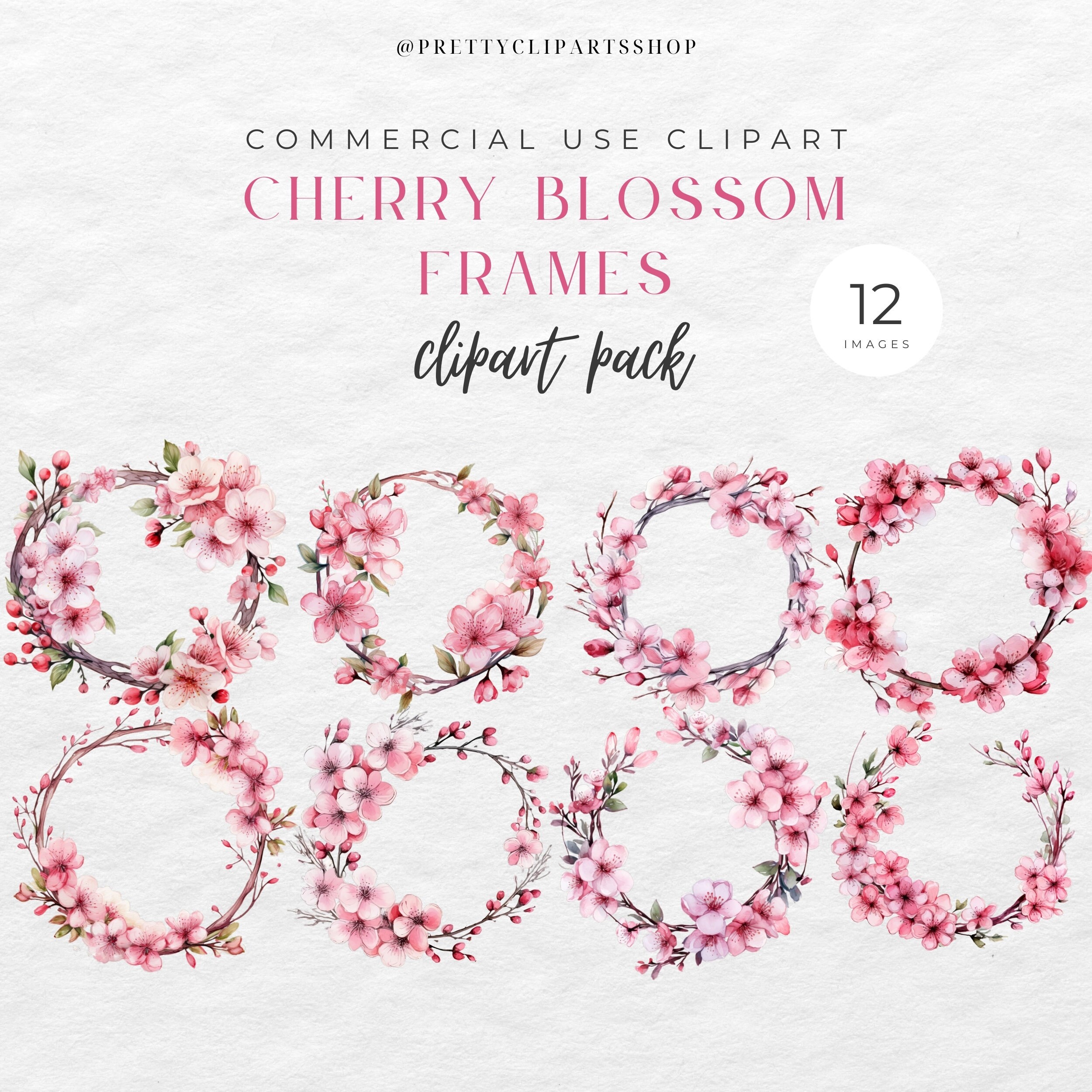 Cherry Blossom Frame Clipart, Watercolor Sakura Blossom PNG, Floral ...