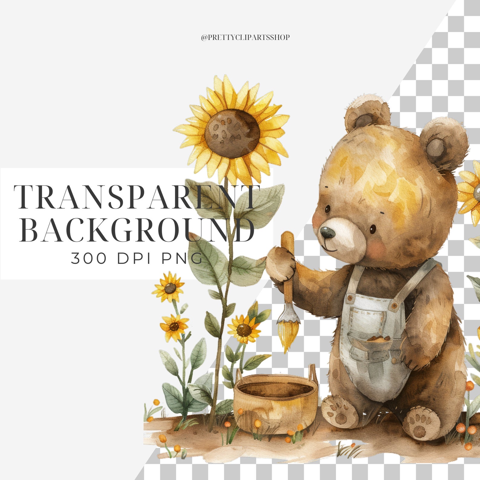 Yellow Teddy Bear Clipart, Watercolor Teddy Bear, Baby Shower Clipart ...