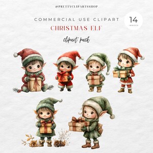 Cute Christmas Elf PNG Watercolor Clipart Bundle for Commercial Use ...