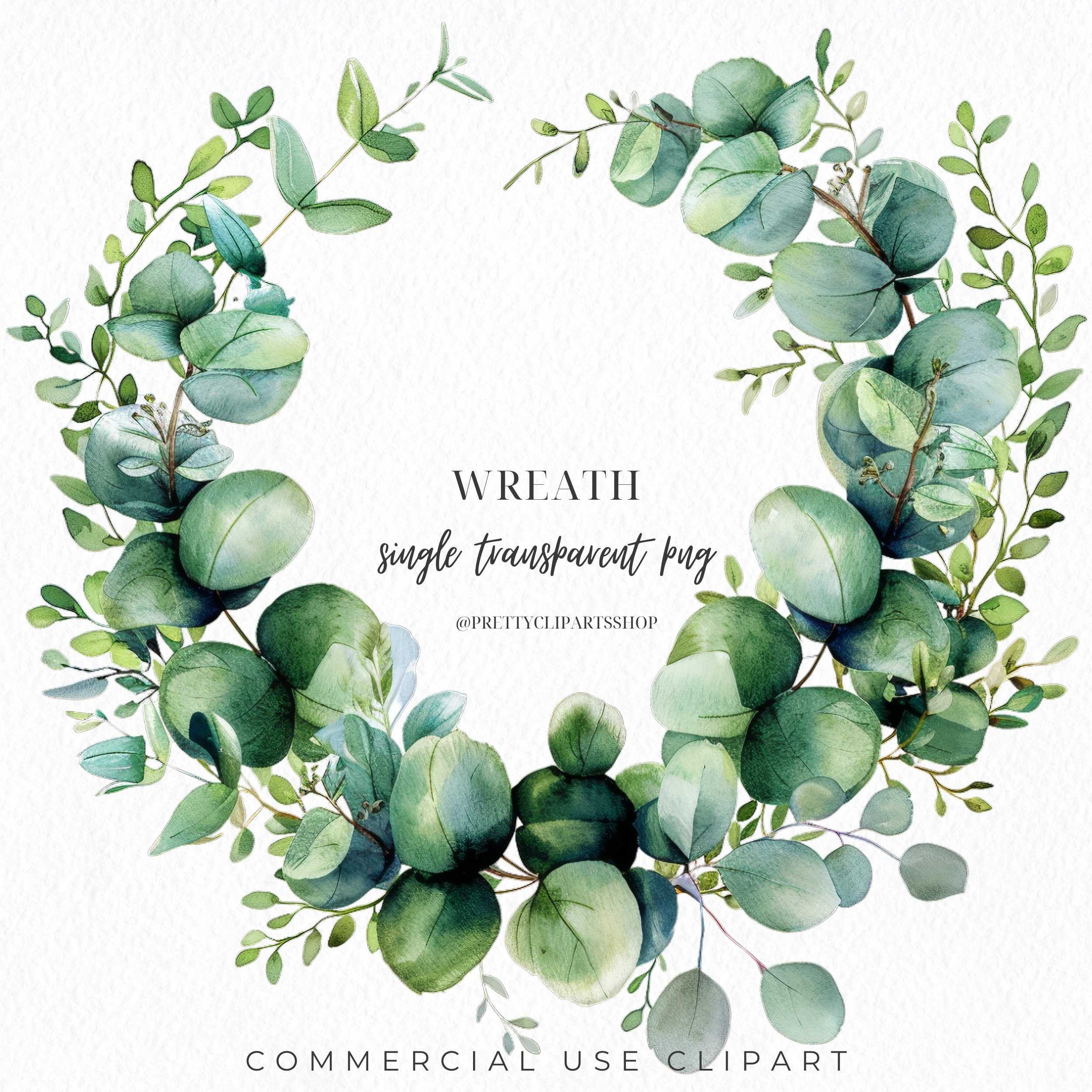 Watercolor Eucalyptus Wreath Clipart for Commercial Use, PNG Clipart ...