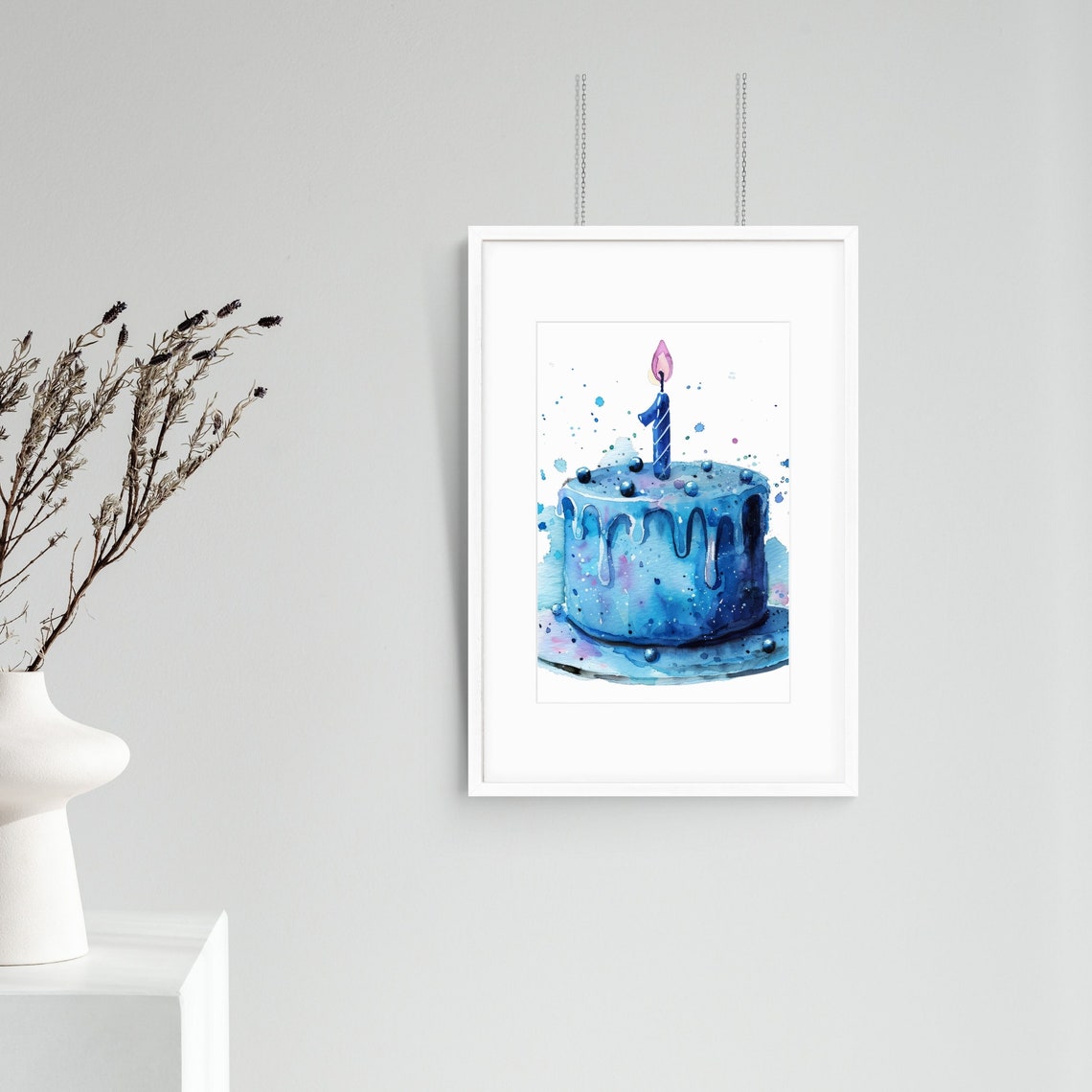 Blue Birthday Clipart Set, Watercolor Cake & Balloons, Instant Download ...