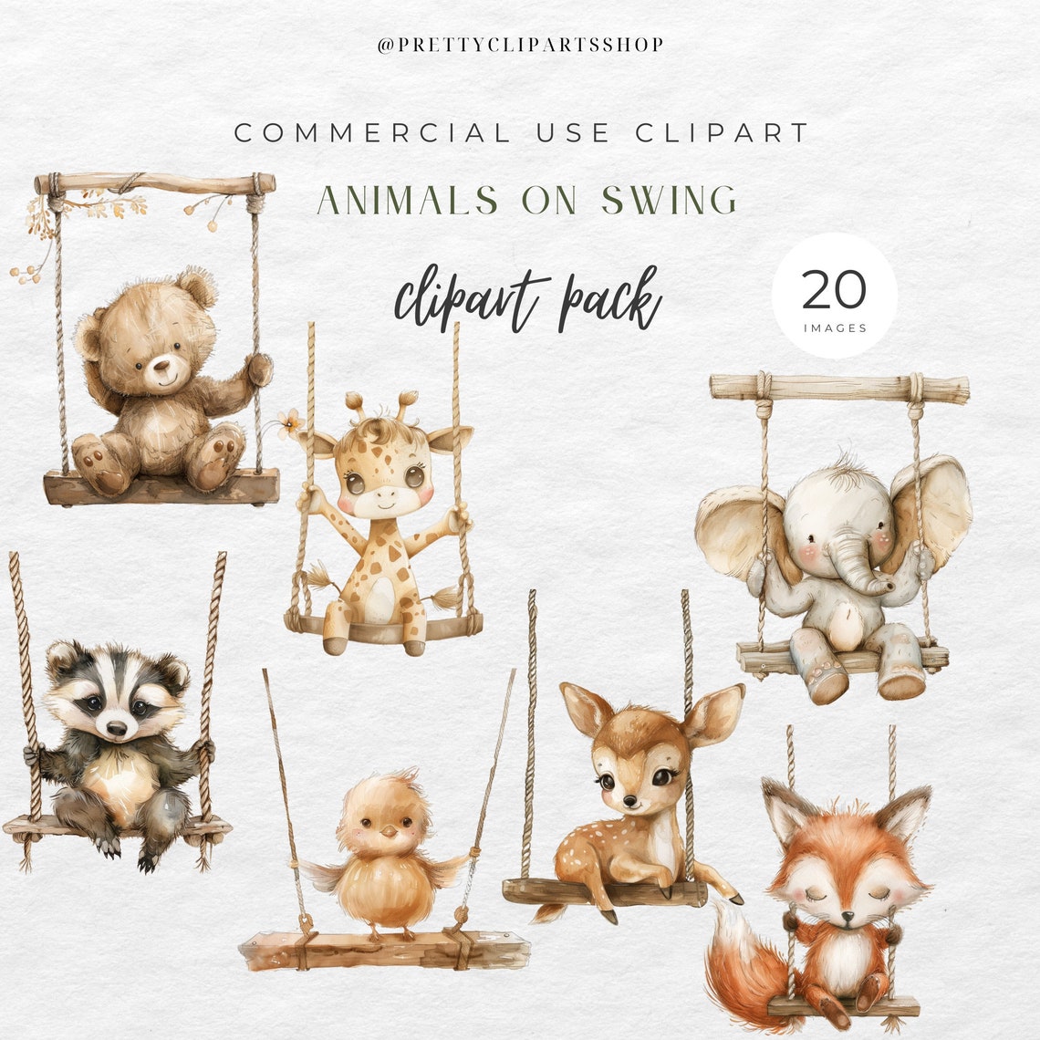 Animals on Swings Clipart, Card Making, Farm, Nursery Animals, Safari ...
