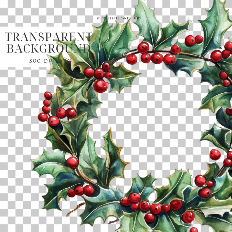 Christmas Wreath PNG Transparent Clipart for Commercial Use, Watercolor ...