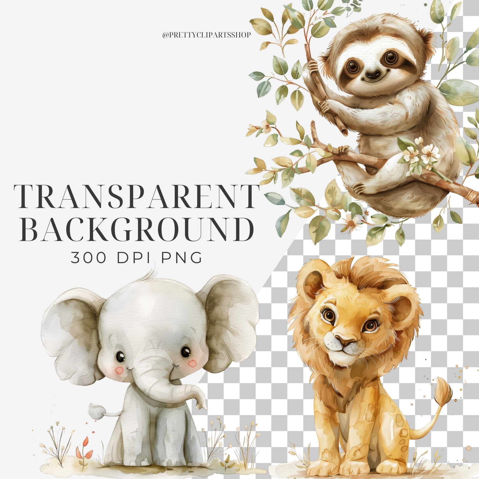 Baby Safari Animal Watercolor Cliparts, Nursery Clipart, Wild One Baby ...