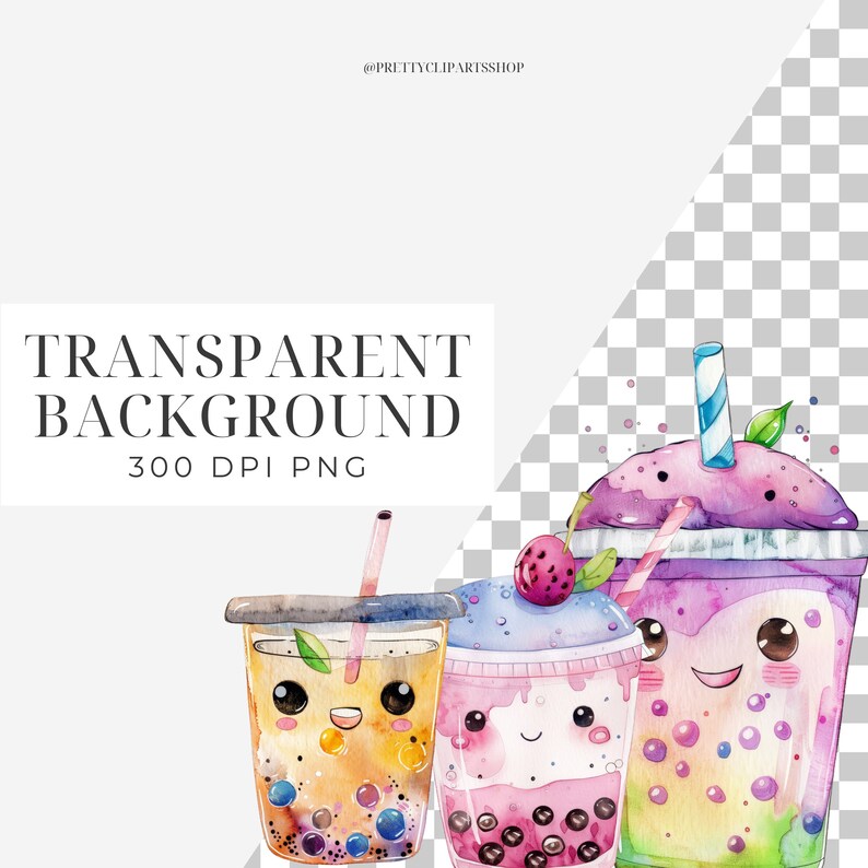 Bubble Tea Clipart, Watercolor Kawaii Clipart, Pastel Colors ...