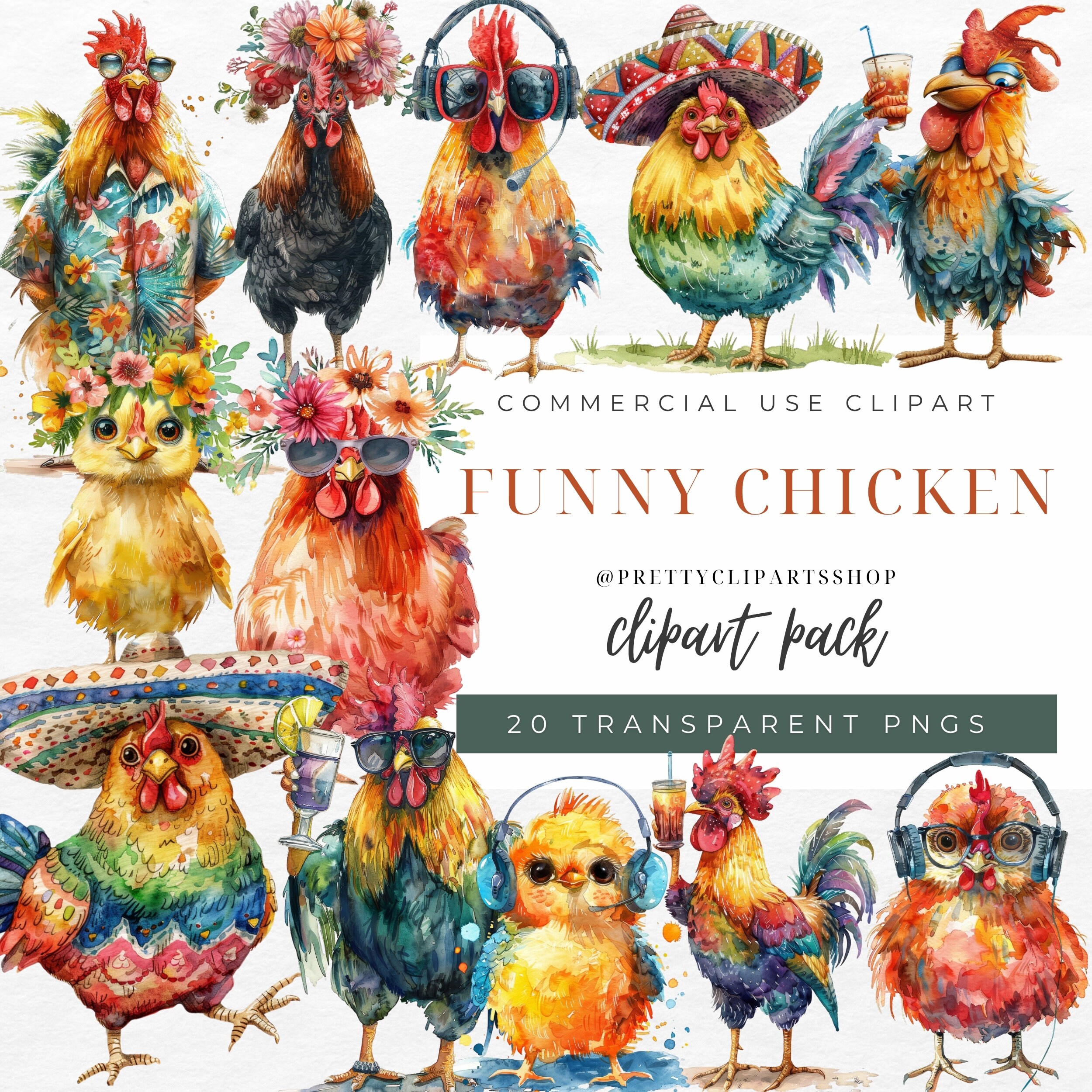 Funny Chicken Clip Art Watercolor PNG Transparent Chicken PNG Clipart ...
