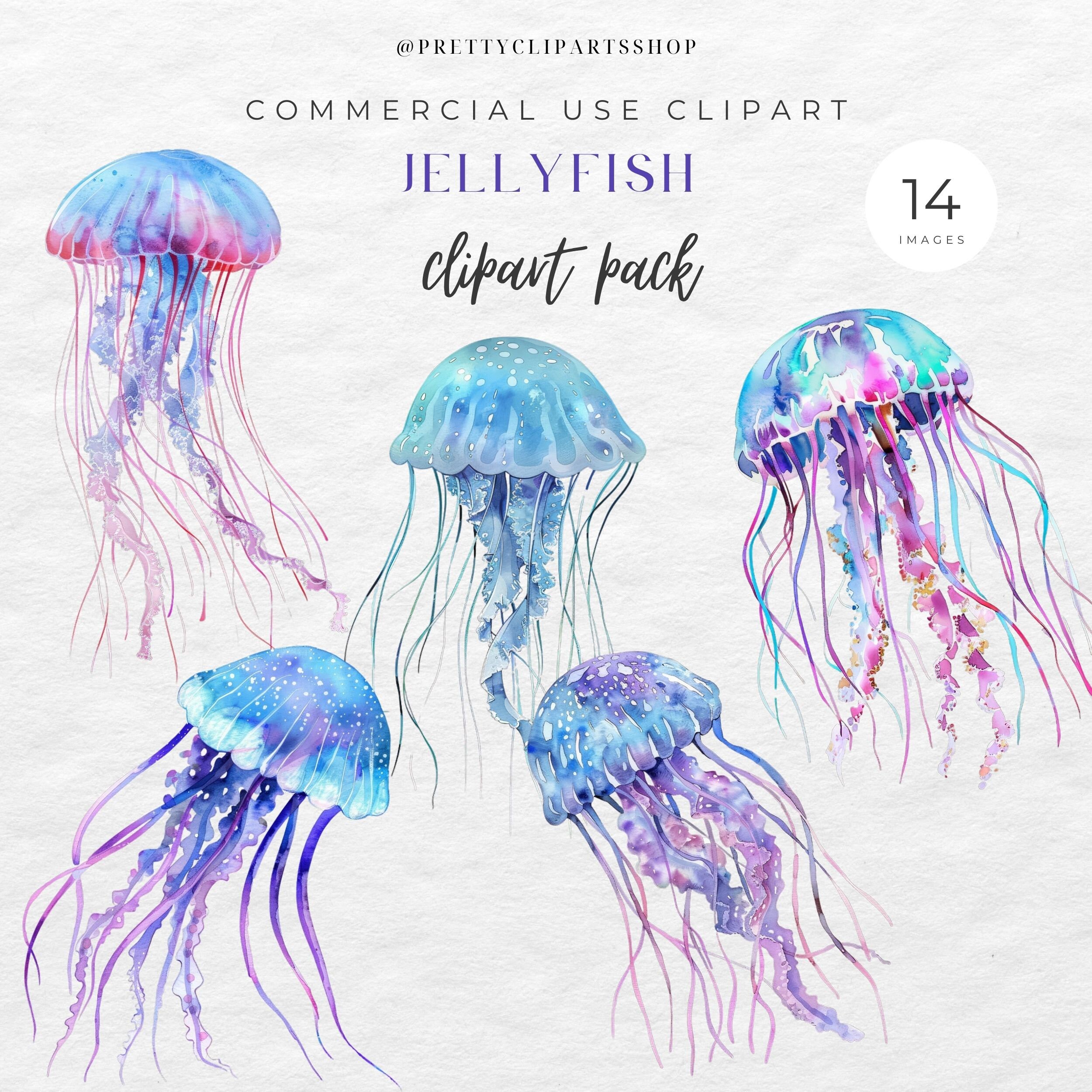 Watercolor Jellyfish Clipart for Commercial Use, Nautical Clipart, Sea ...