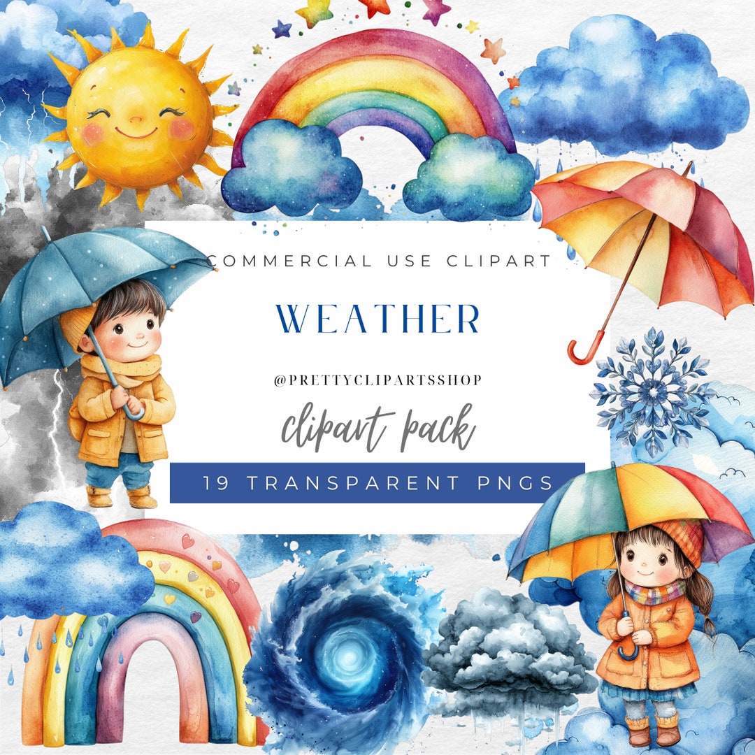 Watercolor Weather Clipart Set for Commercial Use, PNG Transparent ...