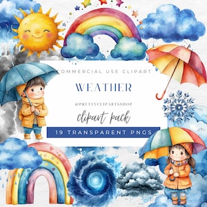 Watercolor Weather Clipart Set for Commercial Use, PNG Transparent ...