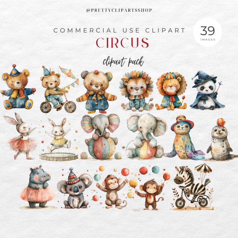 Cute Circus Watercolor Clipart, Clown Core, Colorful Nursery Decor ...