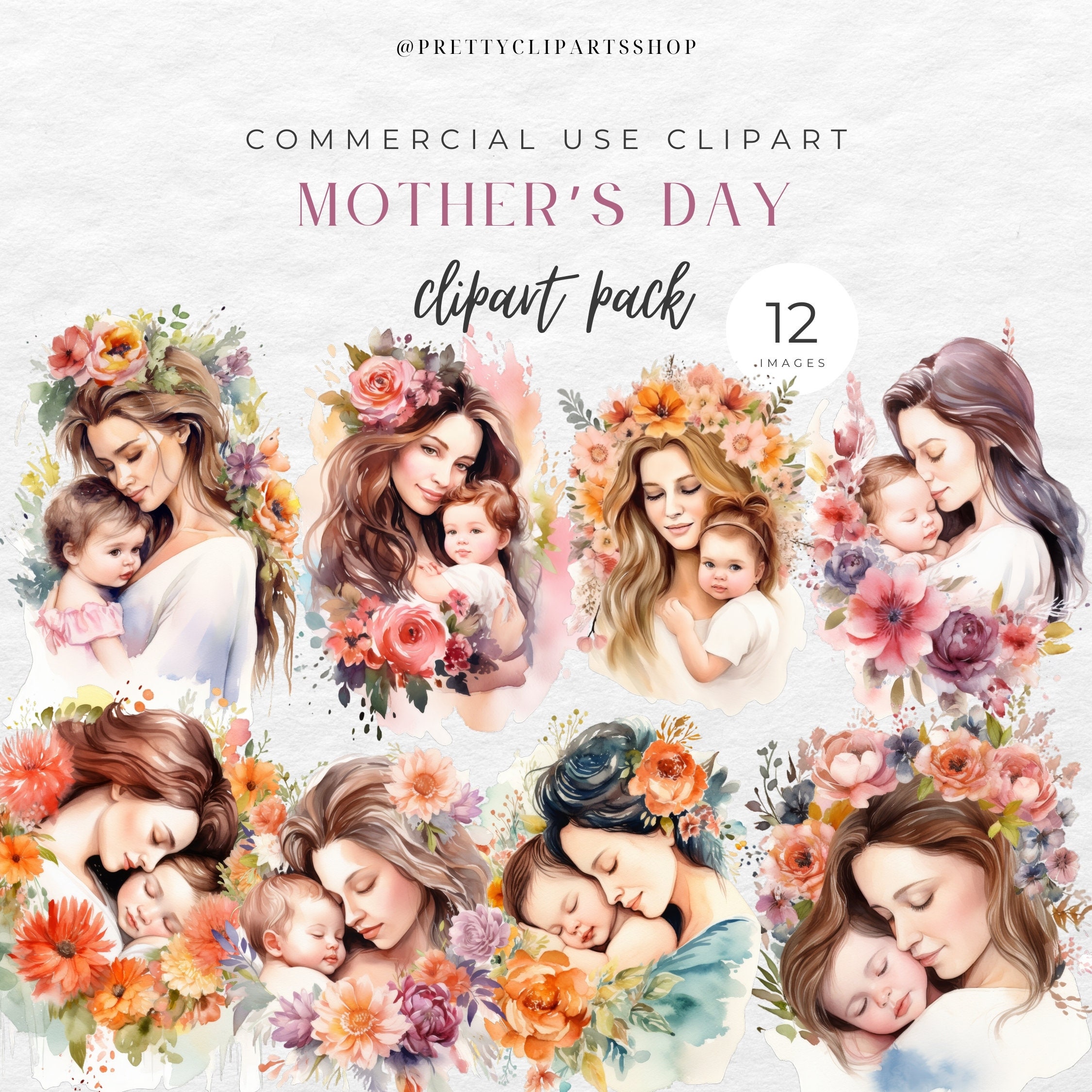 Floral Mother's Day Watercolor Cliparts, Family Clipart, PNG ...