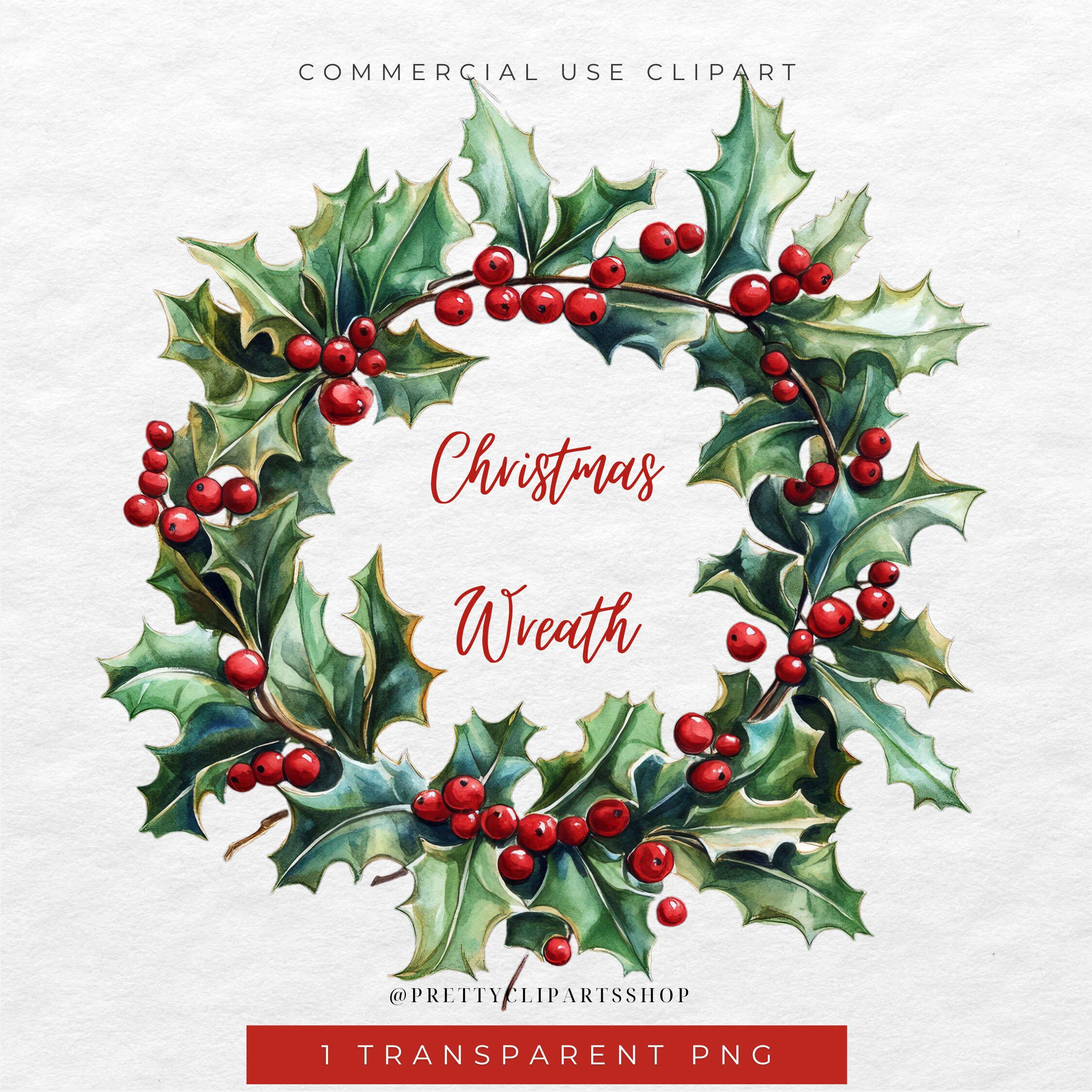 Christmas Wreath PNG Transparent Clipart for Commercial Use, Watercolor ...
