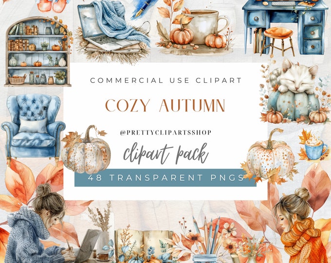 Watercolor Autumn Mood Clipart Bundle, Fall Clipart PNG, Neutral Cozy ...