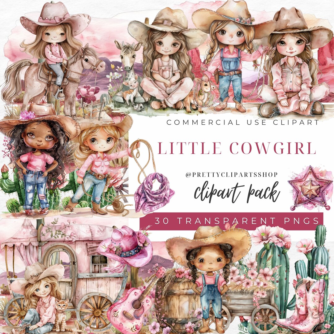 Cute Cowgirl Clipart, Pink Cowgirl PNG, Baby Girl Cow Girl Clipart ...