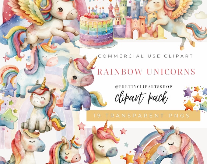 Pastel Unicorn Rainbow Clipart | Digital Download | Pastel Unicorns ...