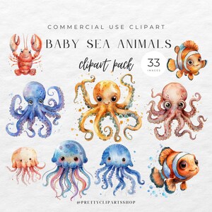Baby Sea Animals Nursery PNG Cliparts, Watercolor Clipart, Commercial ...