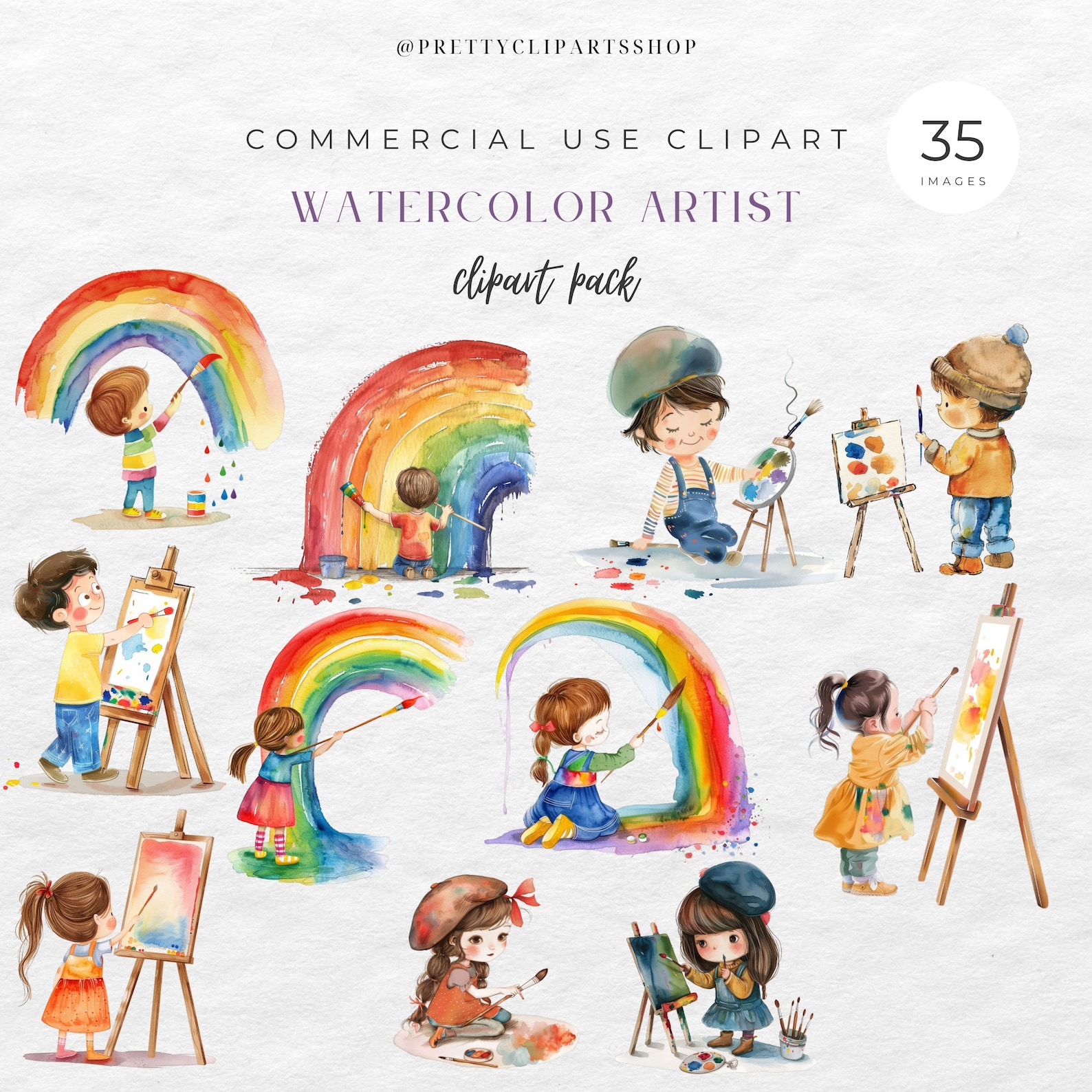 Watercolor Artist Clipart Bundle Set for Commercial Use, Crayons ...