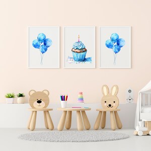 Blue Birthday Clipart Set, Watercolor Cake & Balloons, Instant Download ...