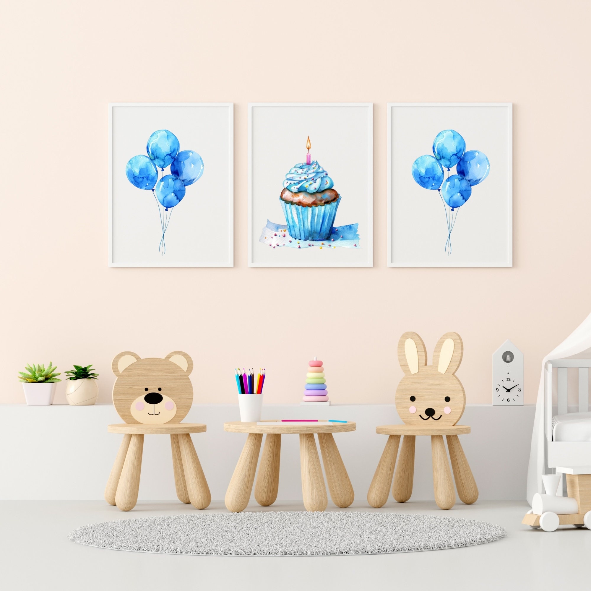 Blue Birthday Clipart Set, Watercolor Cake & Balloons, Instant Download ...