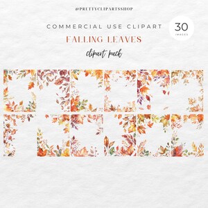 Watercolor Falling Leaves PNG Clipart Bundle, Fall Leave Border Frames ...