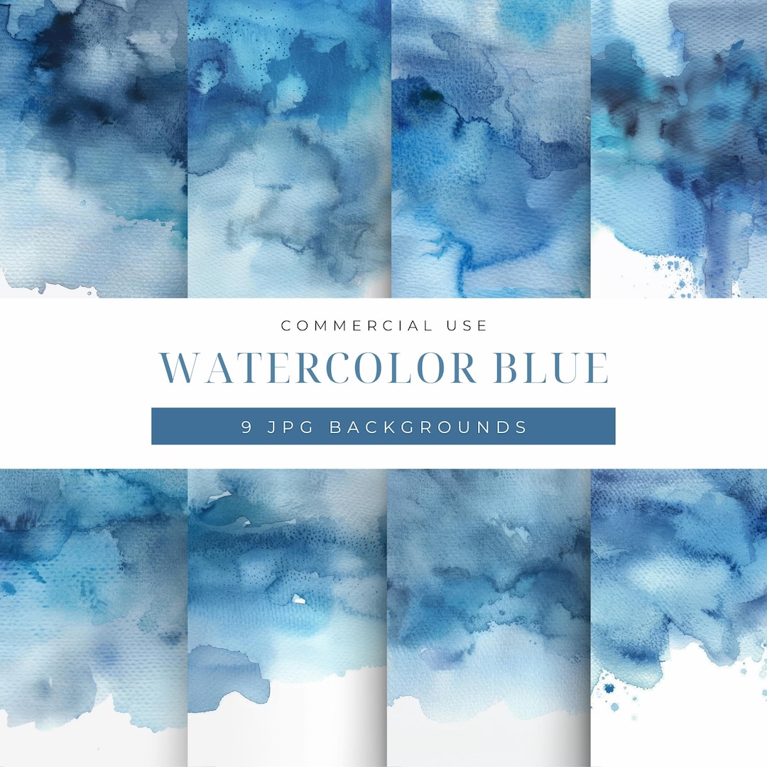 9 Blue Watercolor Digital Paper Texture Background Scrapbook Paper Set ...
