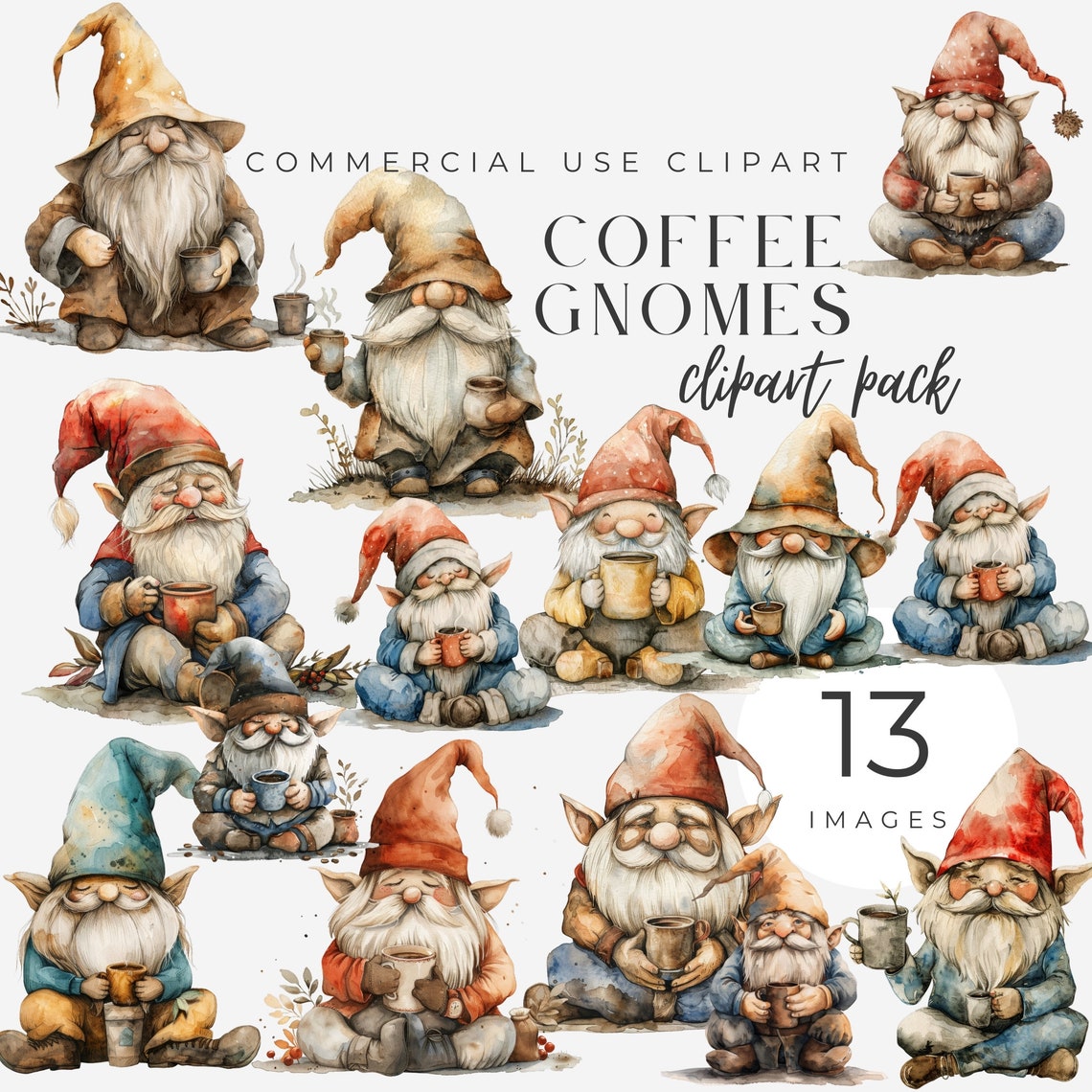 Watercolor Coffee Gnome Clipart, Coffee Shop Clipart, Commercial Use ...