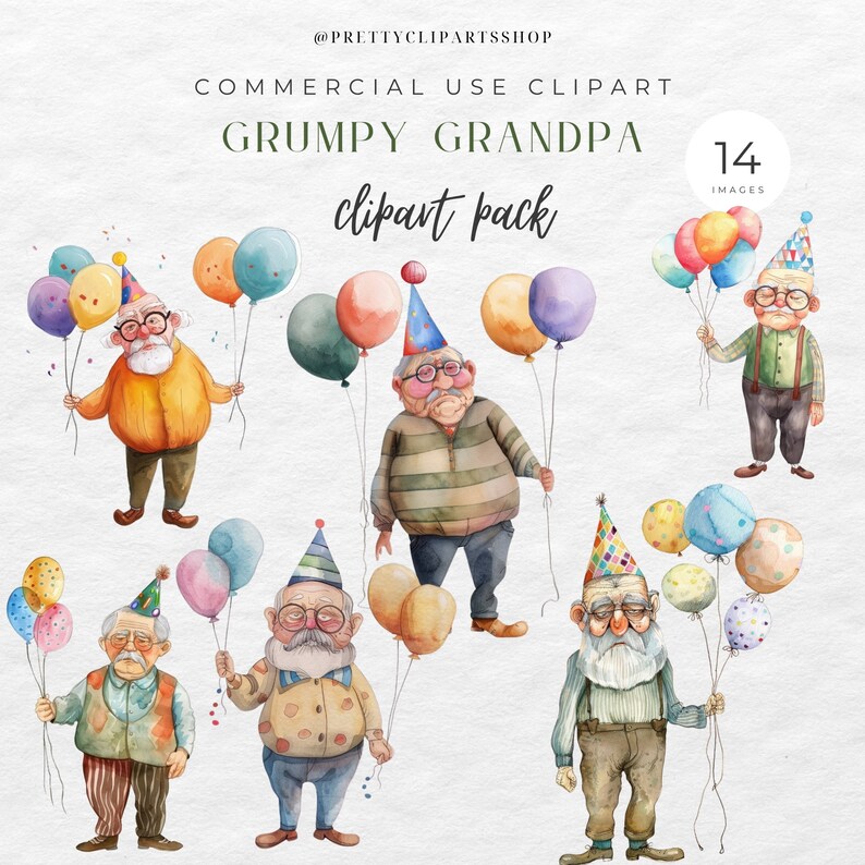 Grumpy Grandpa Watercolor Clipart: 14 PNG Bundle (digital Download ...