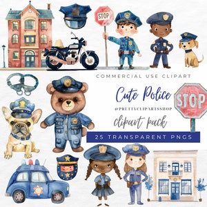 Watercolor Police Clipart, Police Station, Cute Animals Baby Shower ...